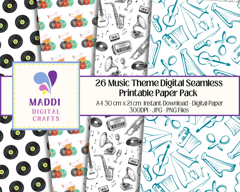 Musical Theme Digital A4 Downloadable Seamless Paper Music Patterns ...