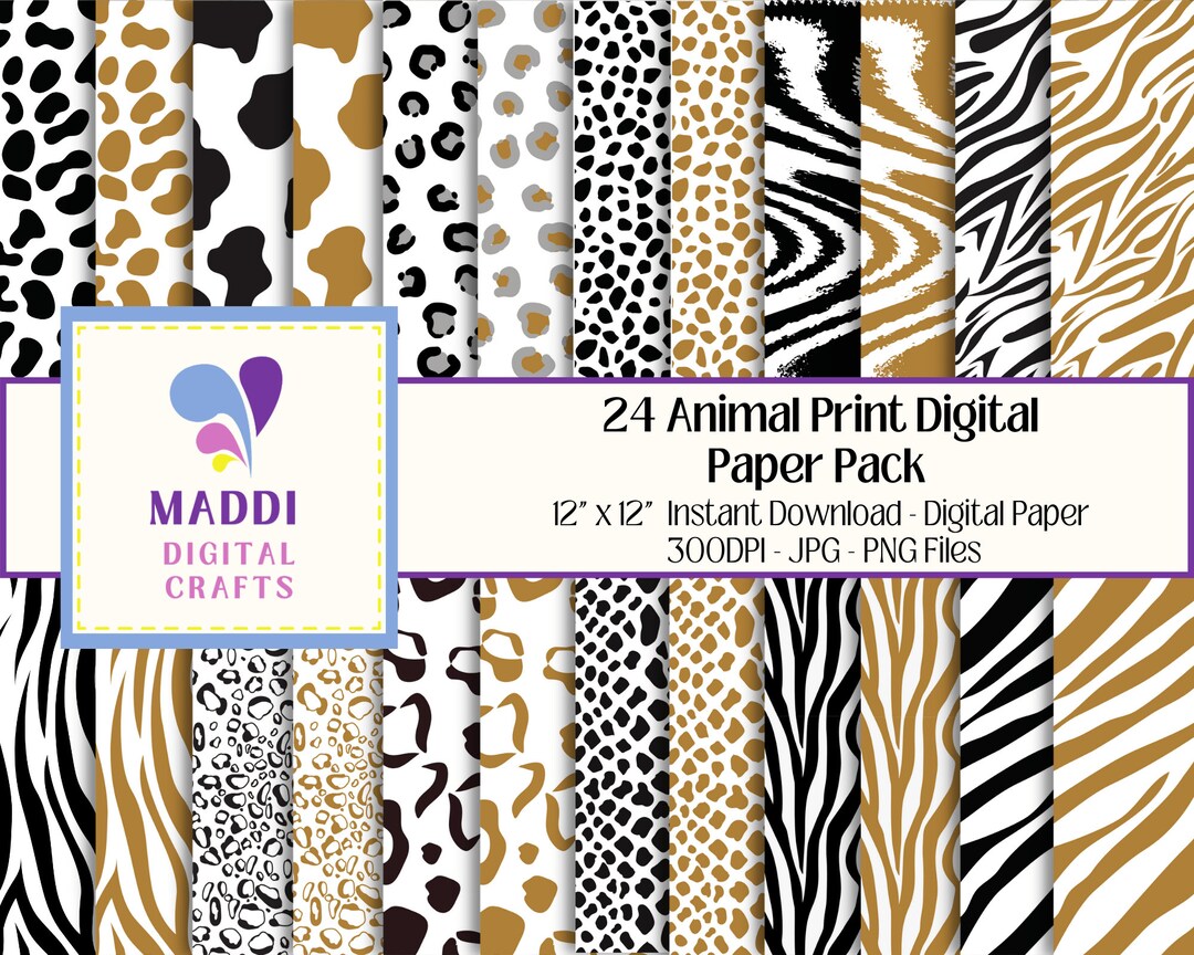 Animal Print Patterned Paper Pack Digital Downloadable Scrapbook Card ...
