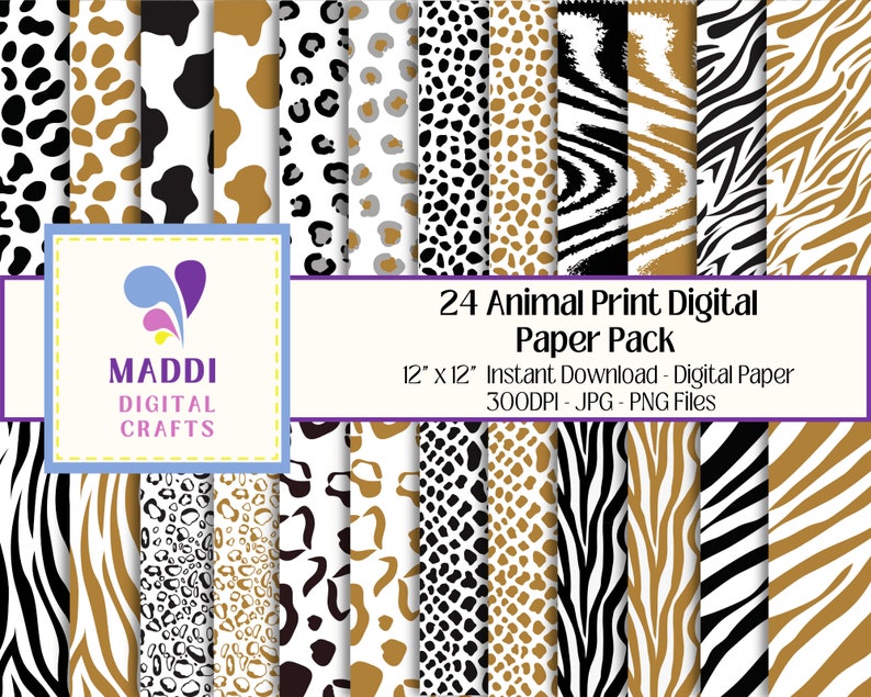 Animal Print Patterned Paper Pack Digital Downloadable Scrapbook Card ...