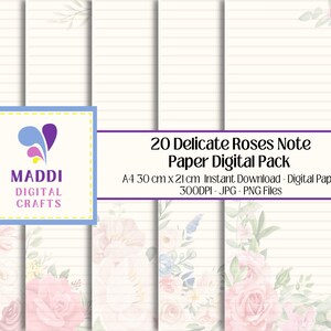 Printable Stationary Pink Rose Floral Note Paper Journal Pages Pretty ...