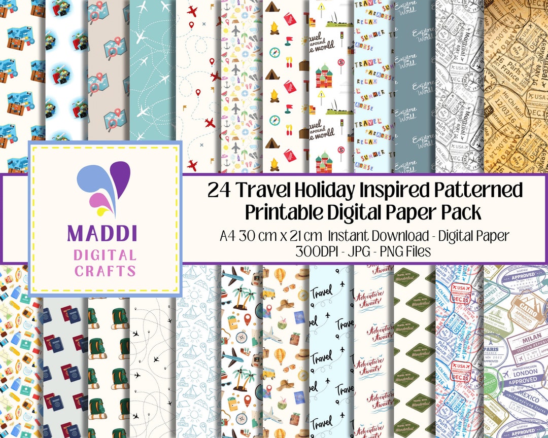 Travel Themed Digital Papers Downloadable Holiday Vacation Scrapbook ...