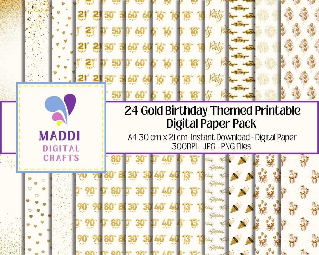 Gold Birthday Party Printable Digital Patterned Paper Celebrations ...