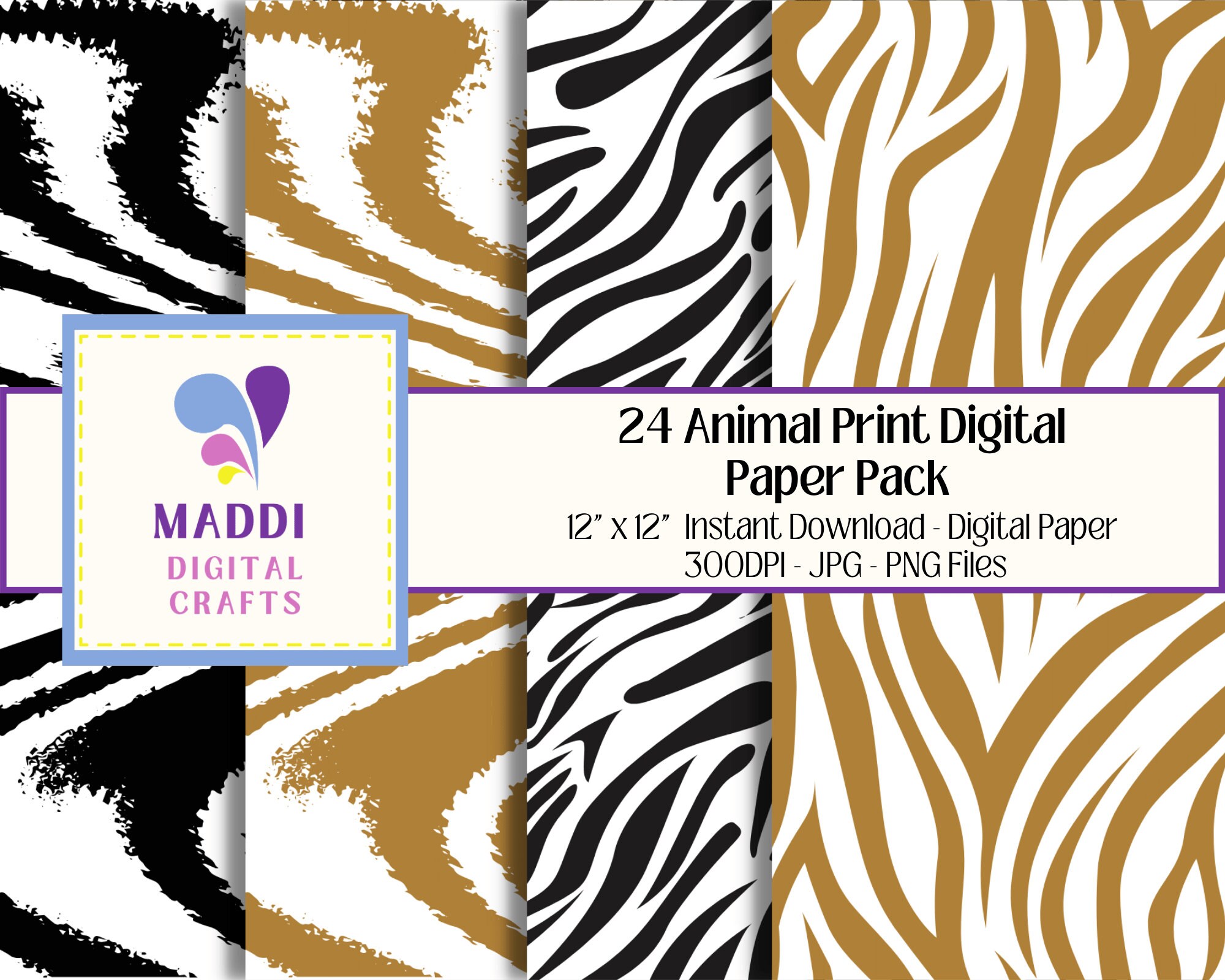 Animal Print Patterned Paper Pack Digital Downloadable Scrapbook Card ...