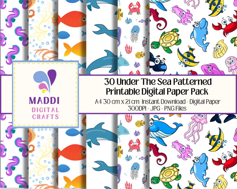 Sealife Themed Printable Paper Under the Sea Digital Downloadable ...