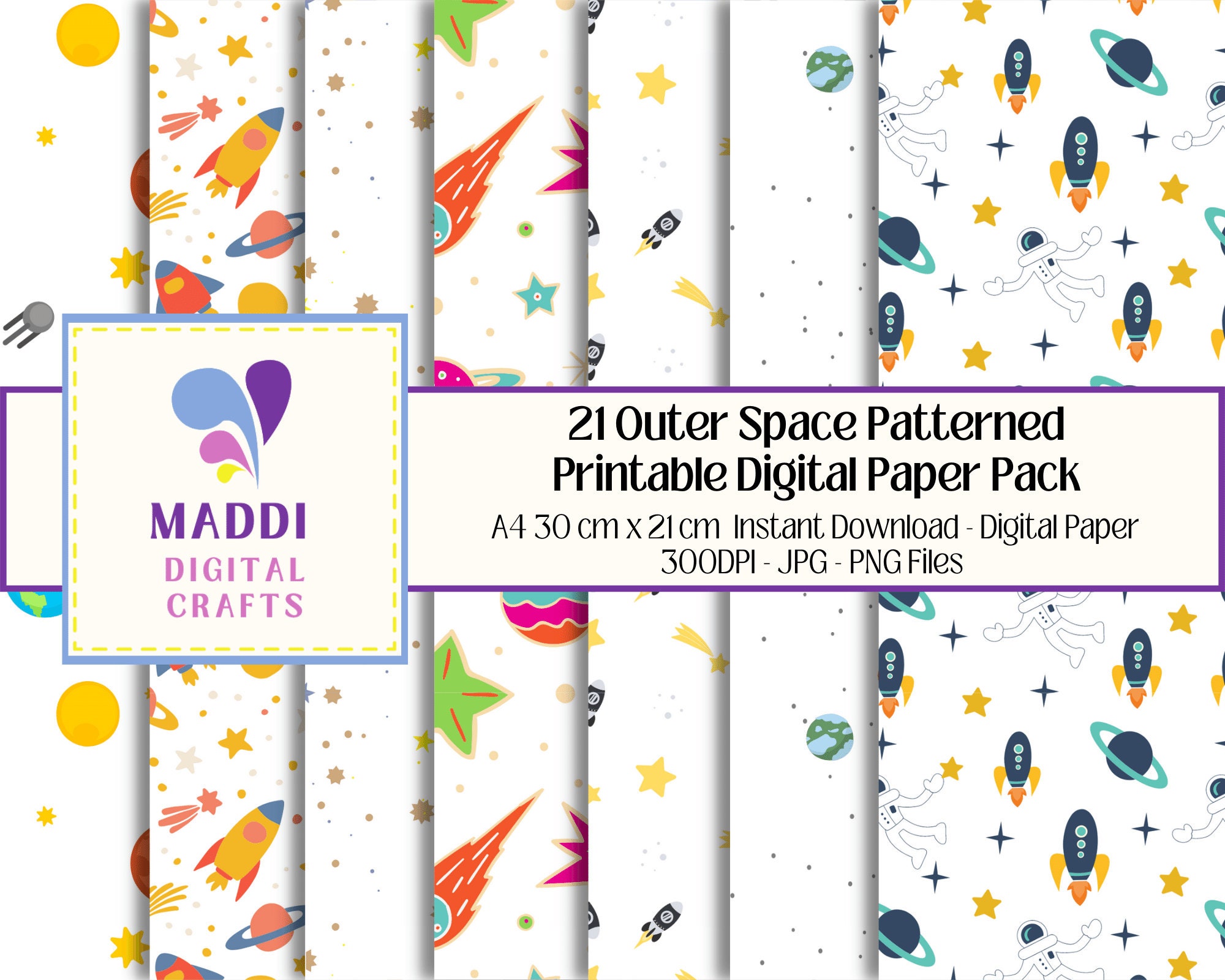 Outer Space Themed Printable Patternered Paper Digital A4 Downloadable ...