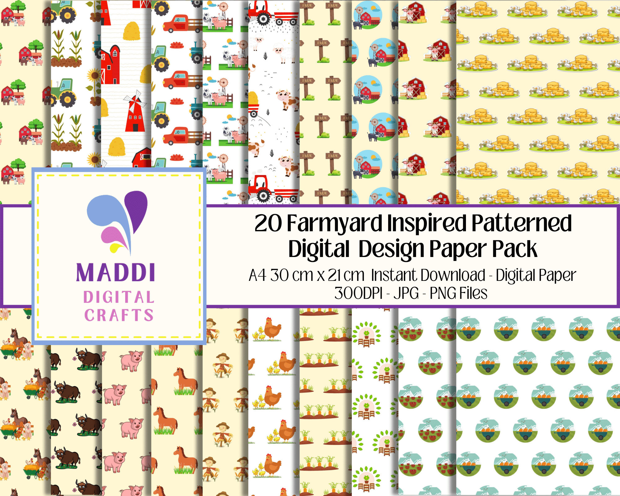 Farmyard Animals Patterned Digital A4 Downloadable Paper Countryside ...