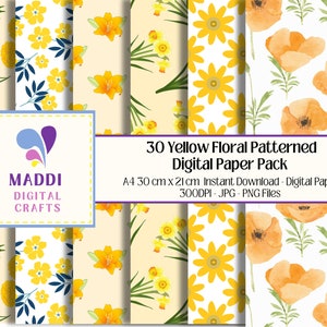 Yellow Flowers Themed Printable Paper Digital A4 Floral Downloadable ...