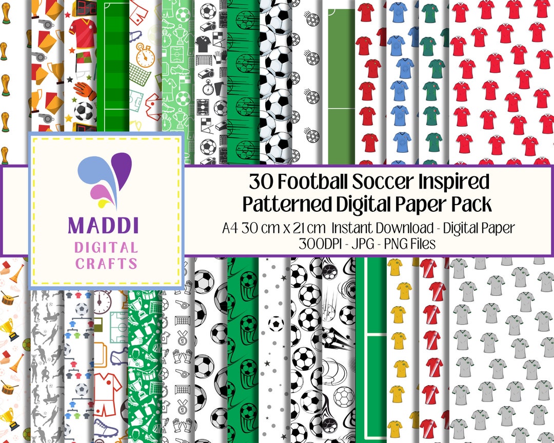 Football Sports Themed Digital A4 Downloadable Paper Soccer Patterned ...