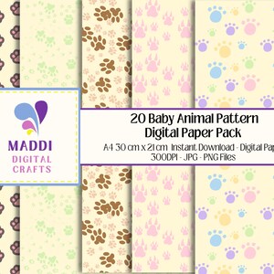 Baby Animals Patterned Digital A4 Downloadable Paper Animal Patterns ...