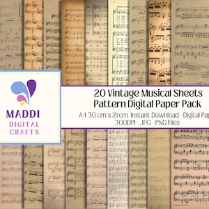 Vintage Music Sheets Digital A4 Downloadable Paper Musical Graphic ...