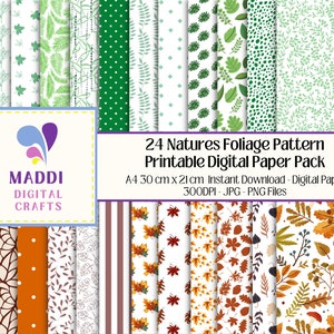 Natures Foliage Digital A4 Downloadable Paper Leaves Card Making ...