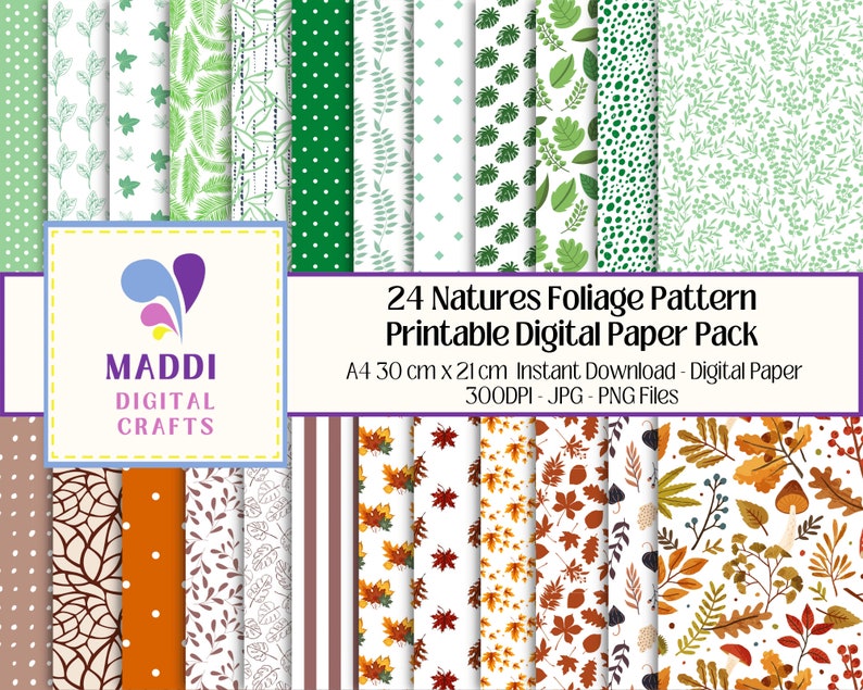 Natures Foliage Digital A4 Downloadable Paper Leaves Card Making ...