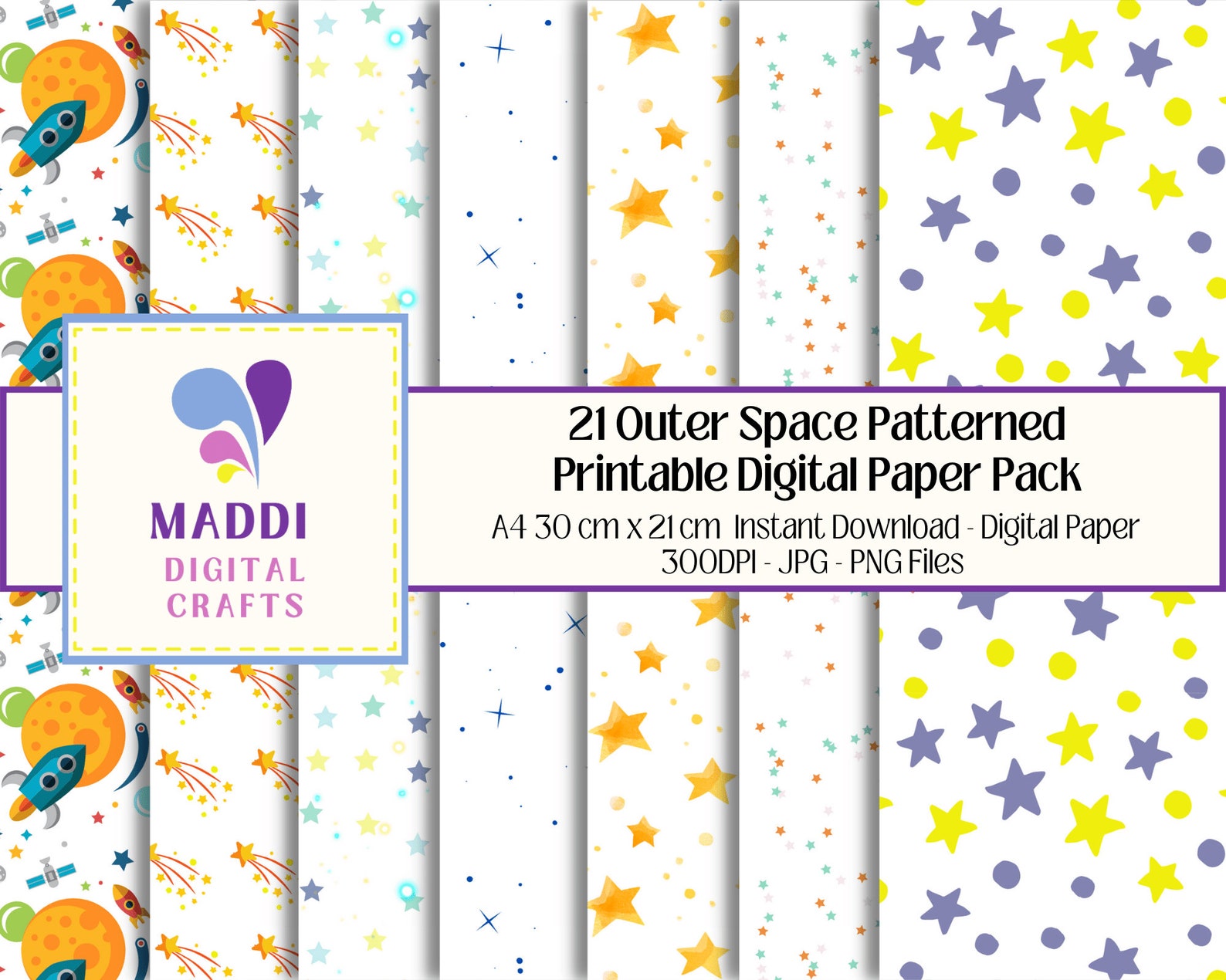 Outer Space Themed Printable Patternered Paper Digital A4 Downloadable ...