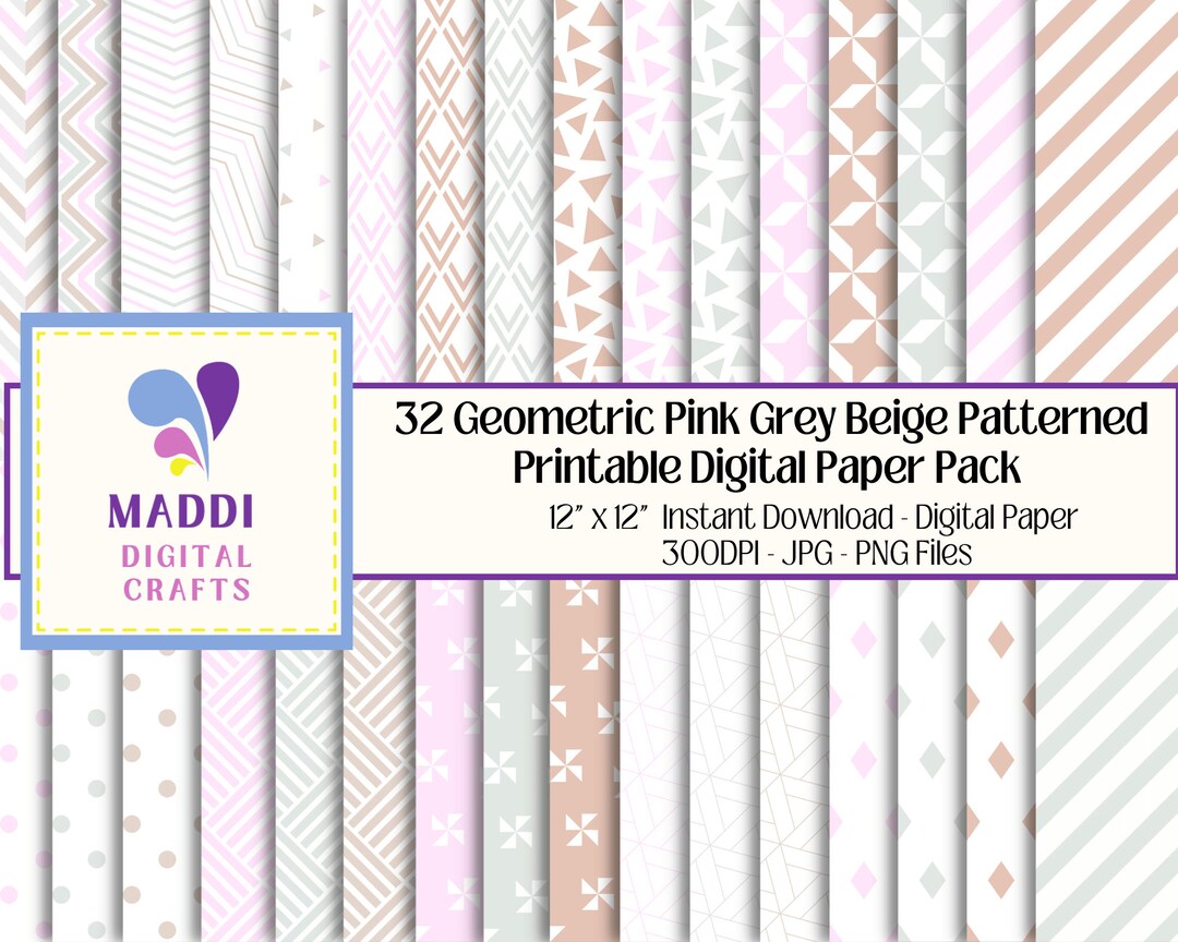 Geometric Patterned Printable Paper Digital Symmetrical Downloadable 12 ...