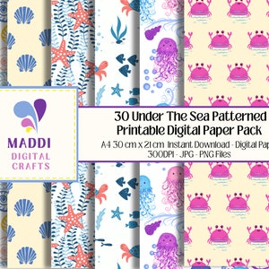 Sealife Printable Paper Ocean Digital Patterns Sea Creature ...