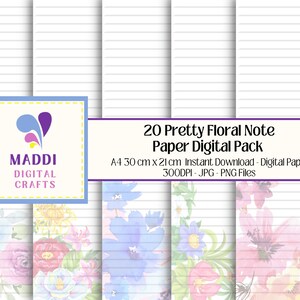 Printable Stationary Floral Note Paper Journal Pages Pretty A4 Flower ...