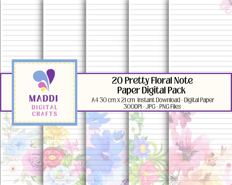 Printable Stationary Floral Note Paper Journal Pages Pretty A4 Flower ...