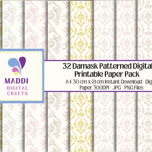 Elegant Damask Vintage Patterned Printable Digital Paper Card Making ...