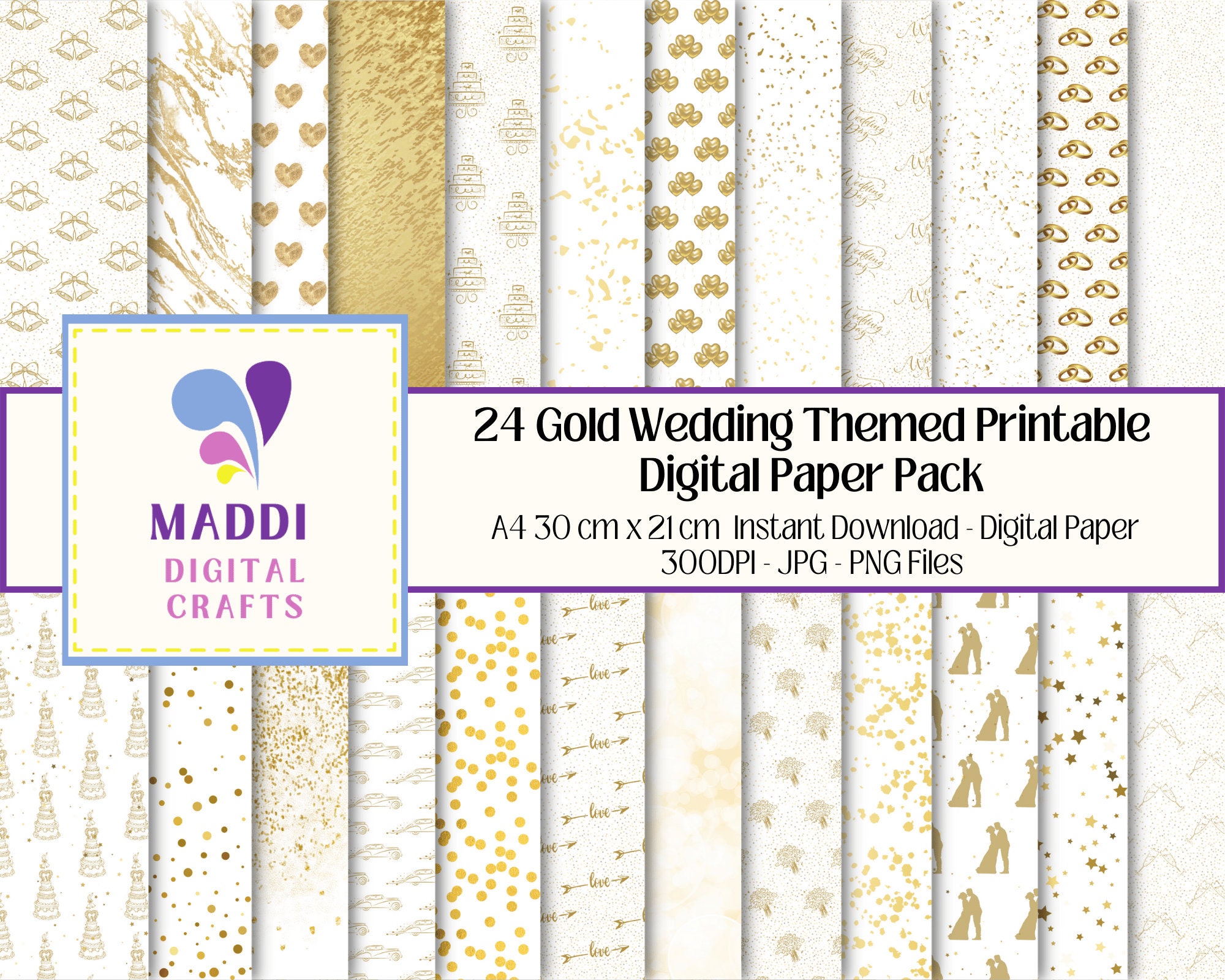 Gold Wedding Themed Digital A4 Paper Downloadable Printable ...
