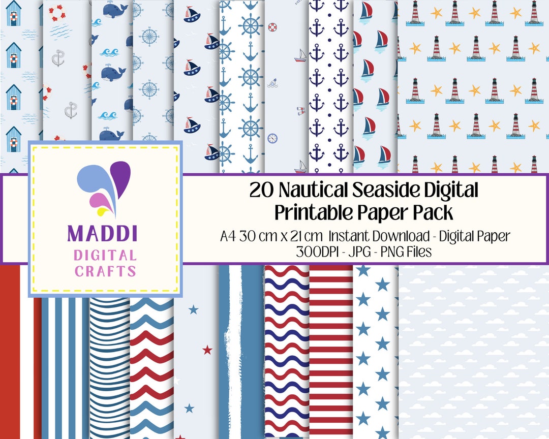 Nautical Seaside Patterns Digital Downloadable Paper Sailing Themed ...