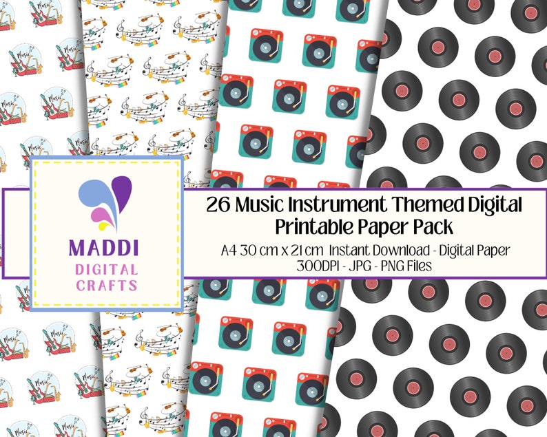 Musical Theme Digital A4 Downloadable Paper Music Patterns Printable ...