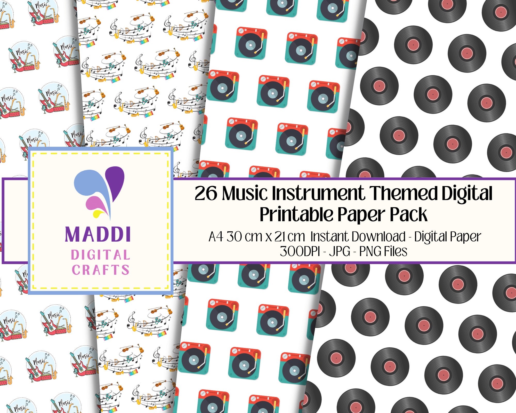 Musical Theme Digital A4 Downloadable Paper Music Patterns Printable ...