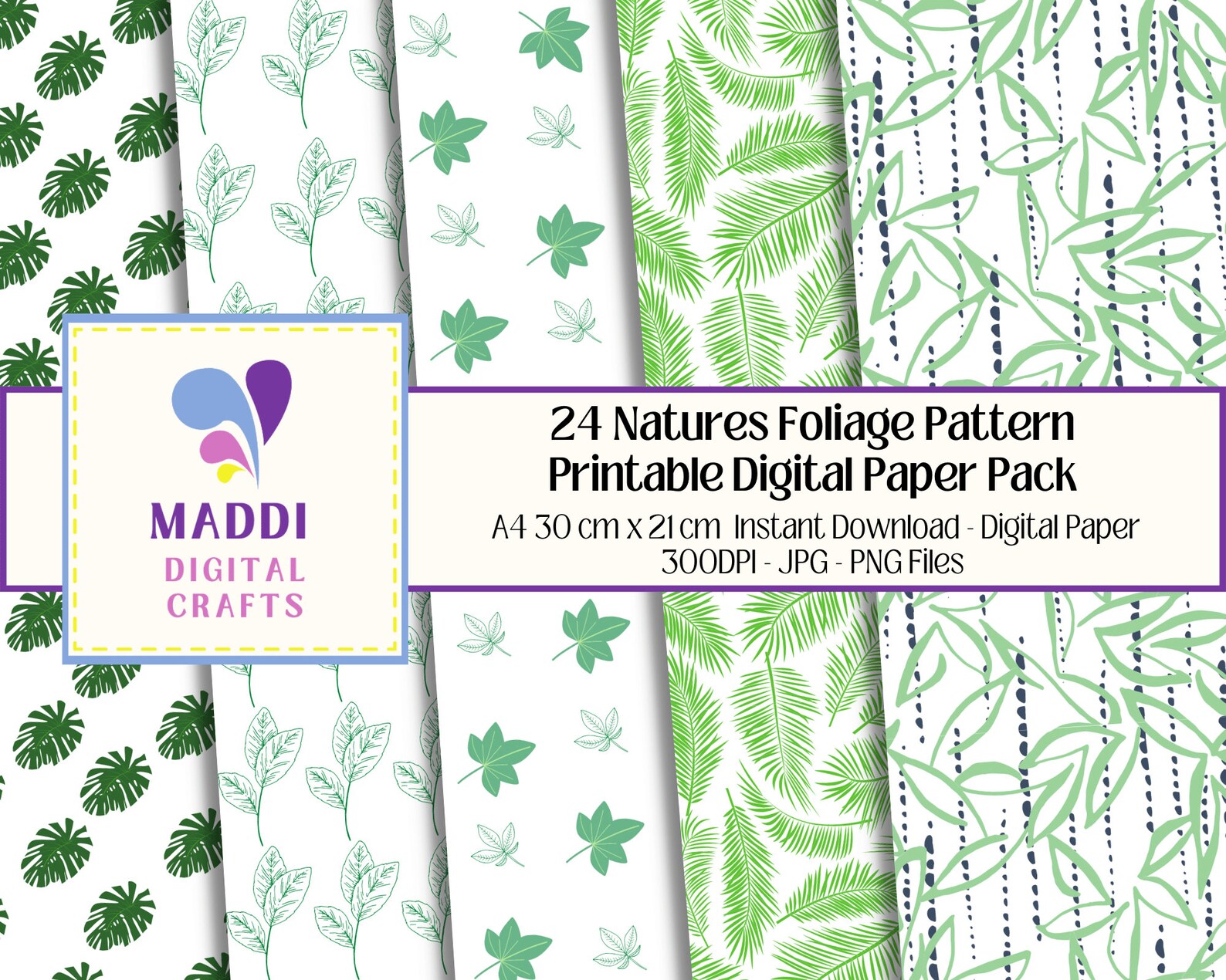 Natures Foliage Digital A4 Downloadable Paper Leaves Card Making ...