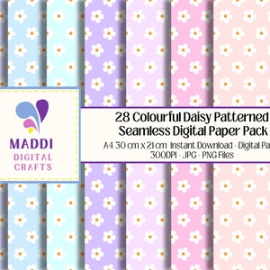 Colourful Daisy Flowers A4 Seamless Patterned Digital Paper ...