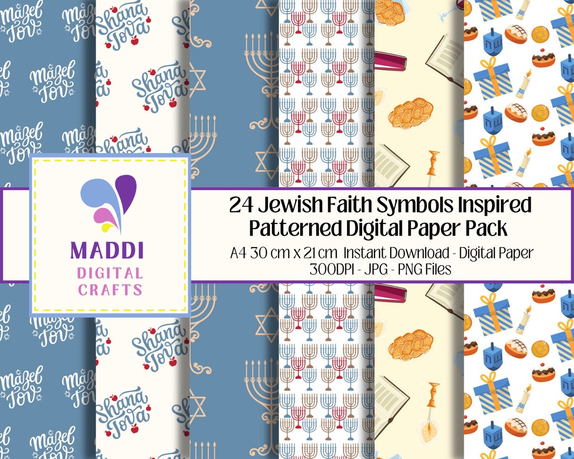 Jewish Faith Inspired Printable Paper Religious Symbols Digital A4 ...