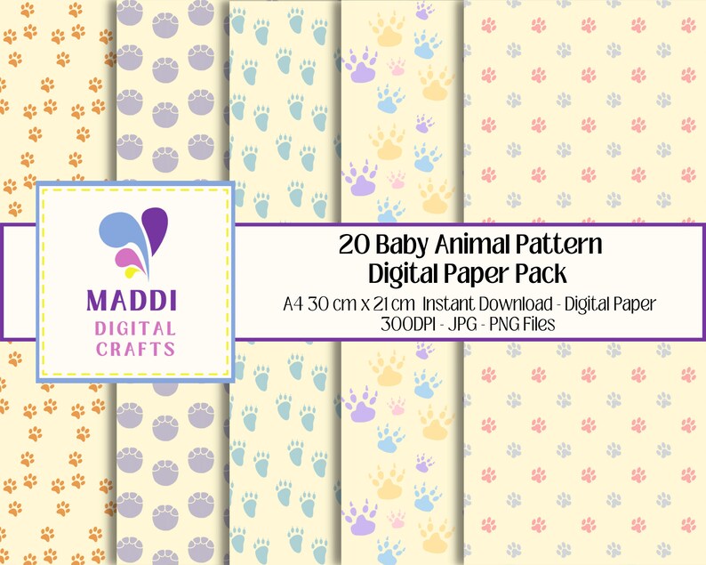 Baby Animals Patterned Digital A4 Downloadable Paper Animal Patterns ...