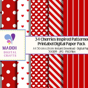 Colourful Cherry Patterned Digital A4 Downloadable Cherries Paper ...