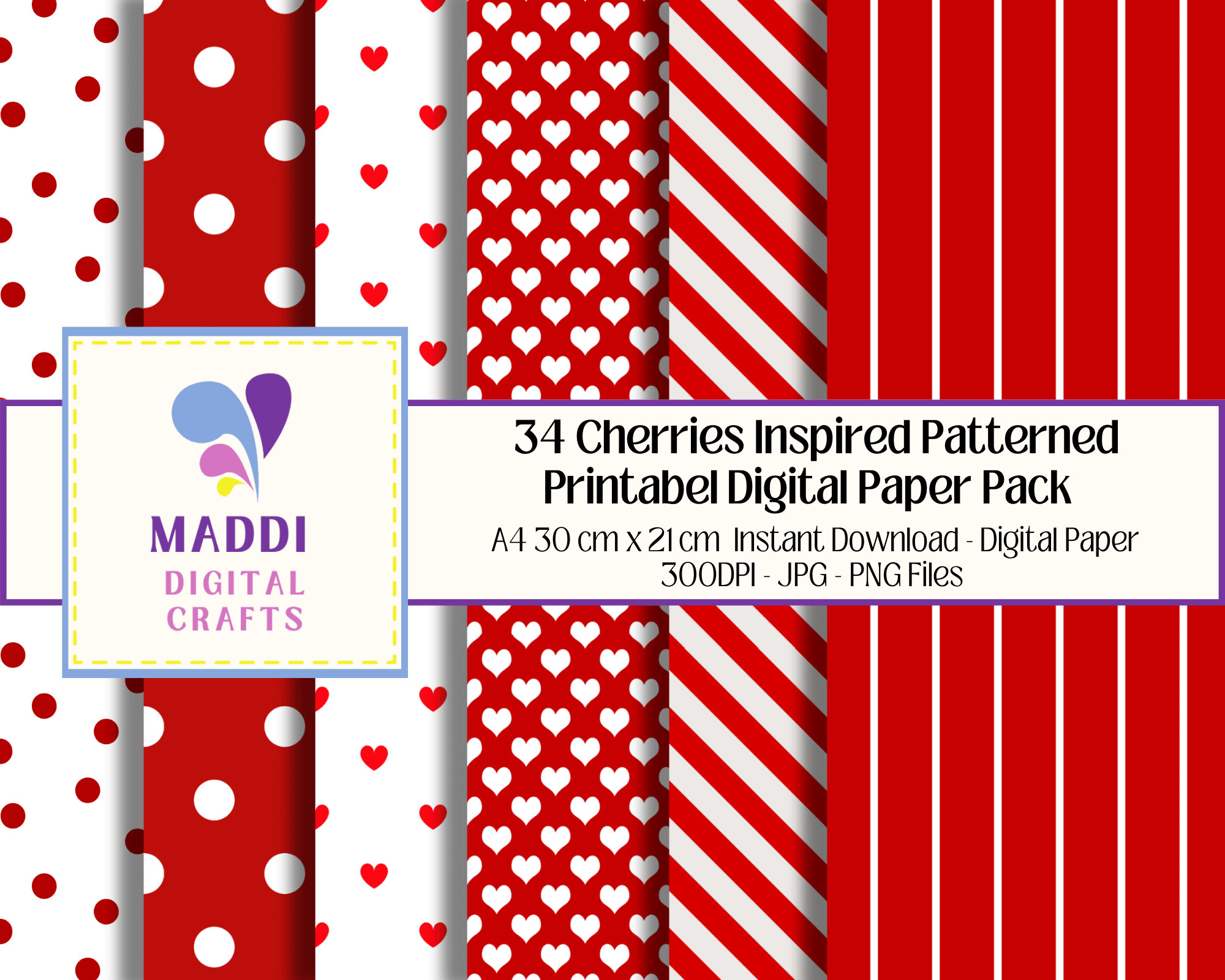 Colourful Cherry Patterned Digital A4 Downloadable Cherries Paper ...
