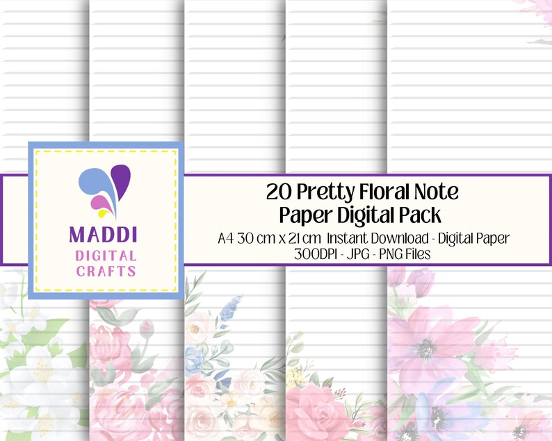 Printable Stationary Floral Note Paper Journal Pages Pretty A4 Flower ...