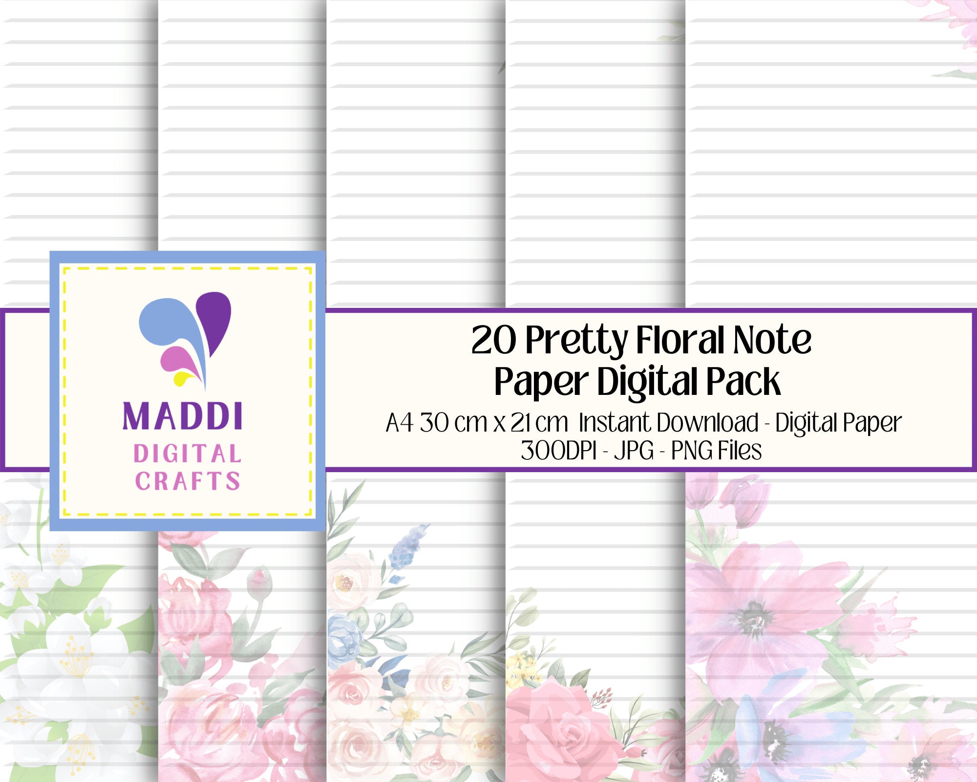 Printable Stationary Floral Note Paper Journal Pages Pretty A4 Flower ...