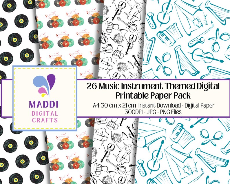 Musical Theme Printable Digital Paper Music Graphic Patterns Card ...