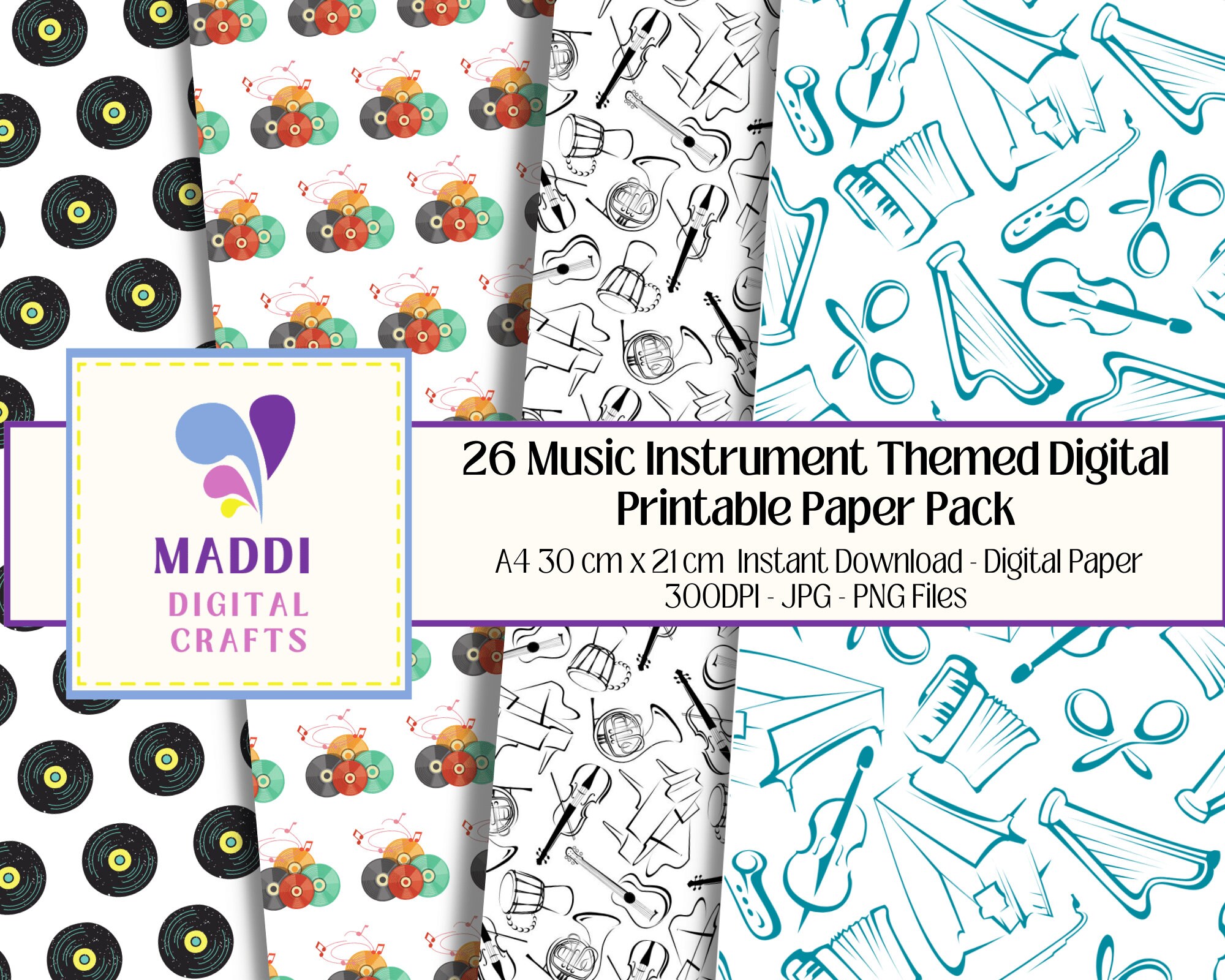 Musical Theme Printable Digital Paper Music Graphic Patterns Card ...