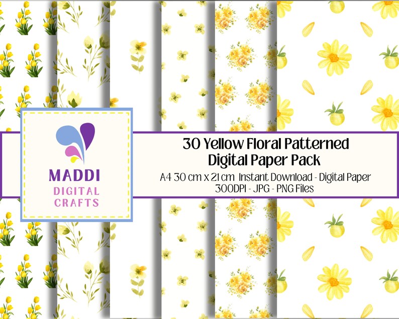 Yellow Flowers Themed Printable Paper Digital A4 Floral Downloadable ...