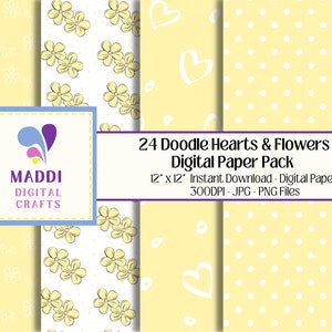 Colourful Doodle Hearts and Flowers 12 X 12 Printable Digital Paper ...