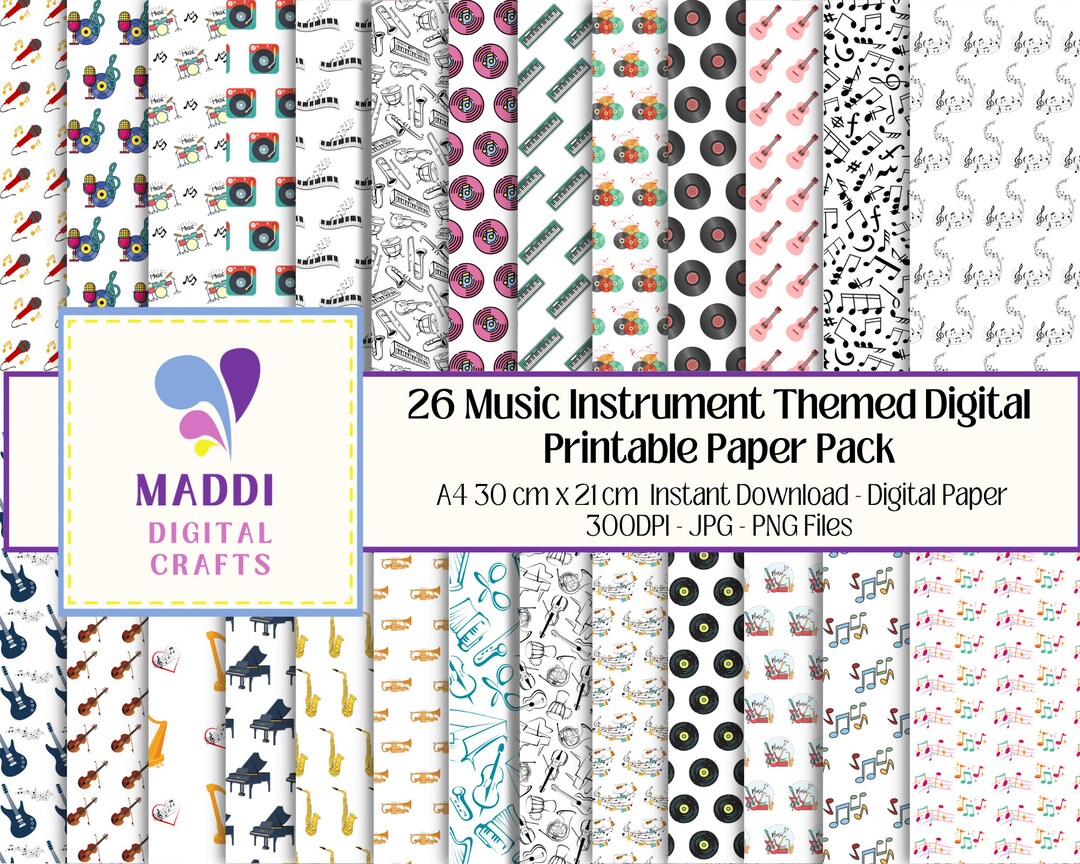 Musical Theme Digital A4 Downloadable Paper Music Patterns Printable ...