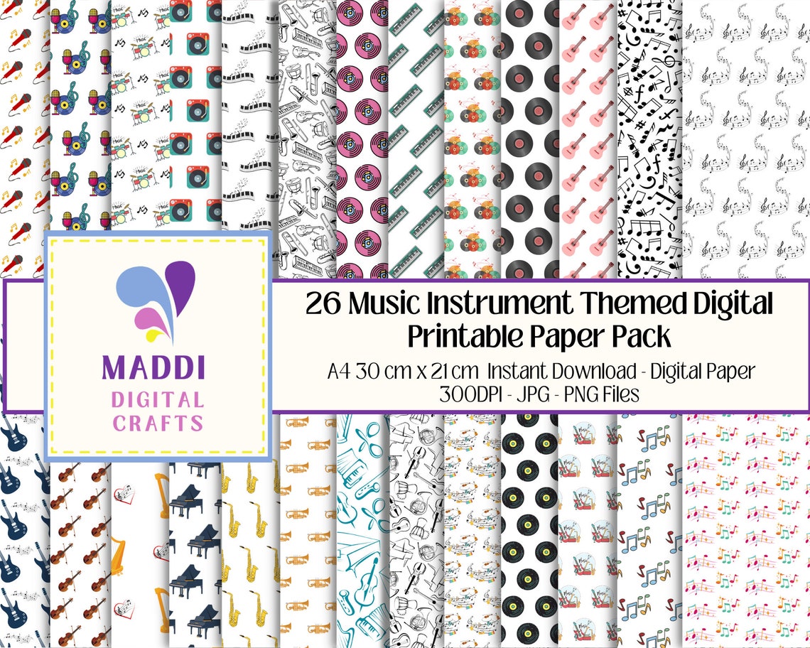 Musical Theme Digital A4 Downloadable Paper Music Patterns Printable ...
