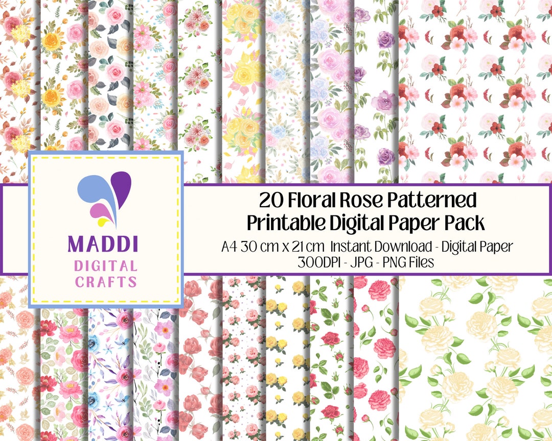 Roses Themed Printable Paper Digital A4 Flowers Downloadable Journal ...