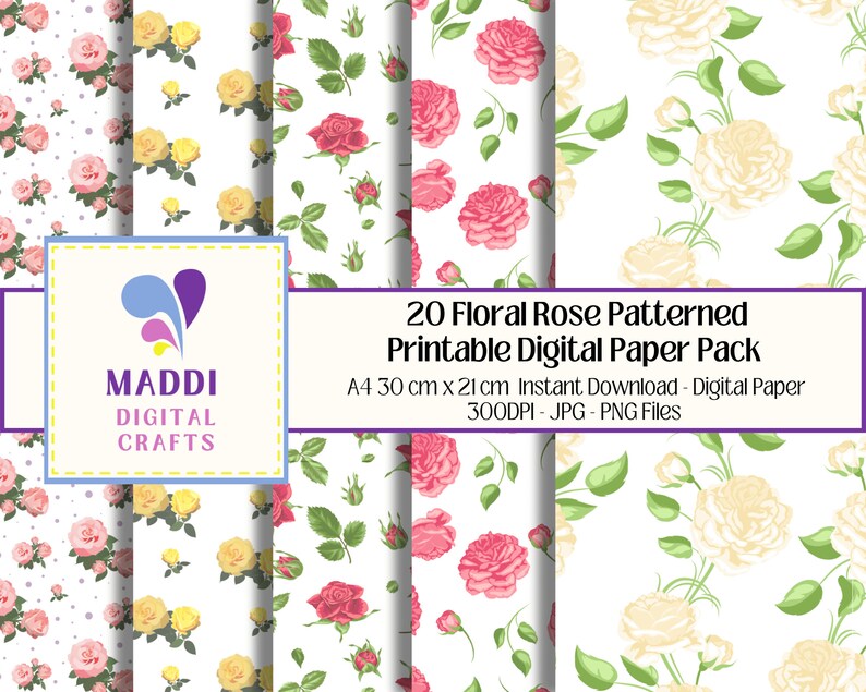 Roses Themed Printable Paper Digital A4 Flowers Downloadable Journal ...