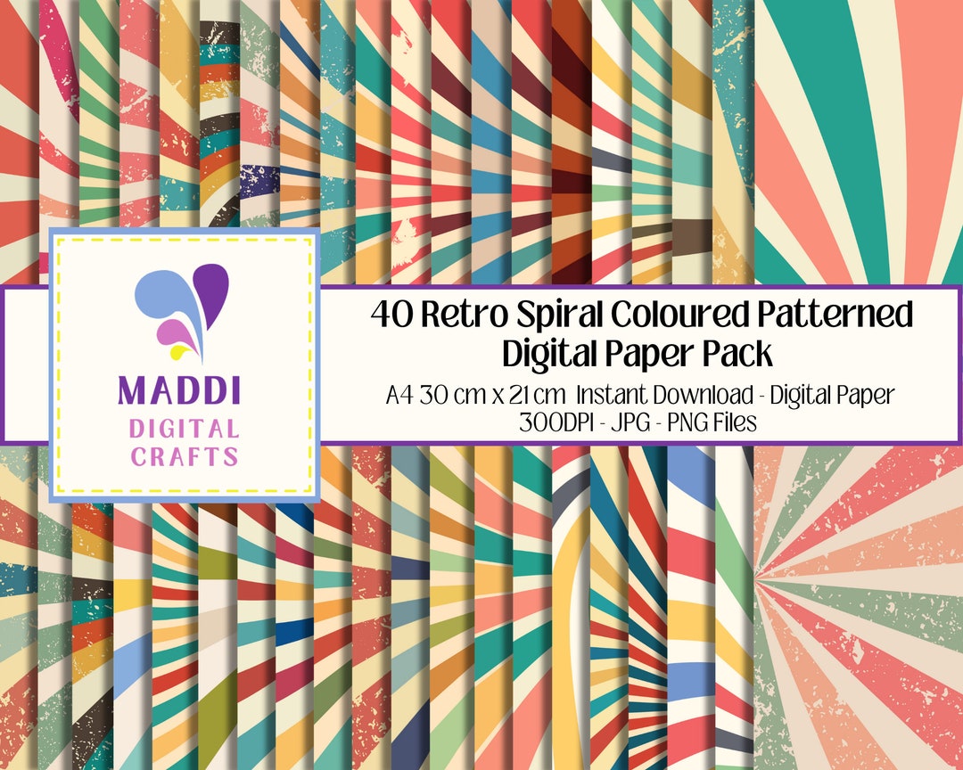 Retro Sunburst Patterned Printable Digital Paper A4 Downloadable ...