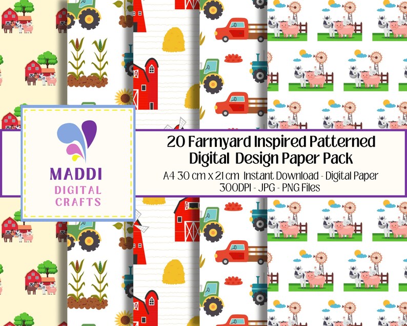 Farmyard Animals Patterned Digital A4 Downloadable Paper Countryside ...