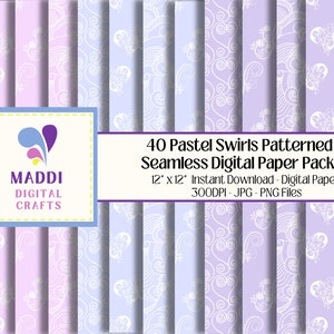 Swirl Floral Patterned Printable Paper Pastel Digital Downloadable 12 X ...
