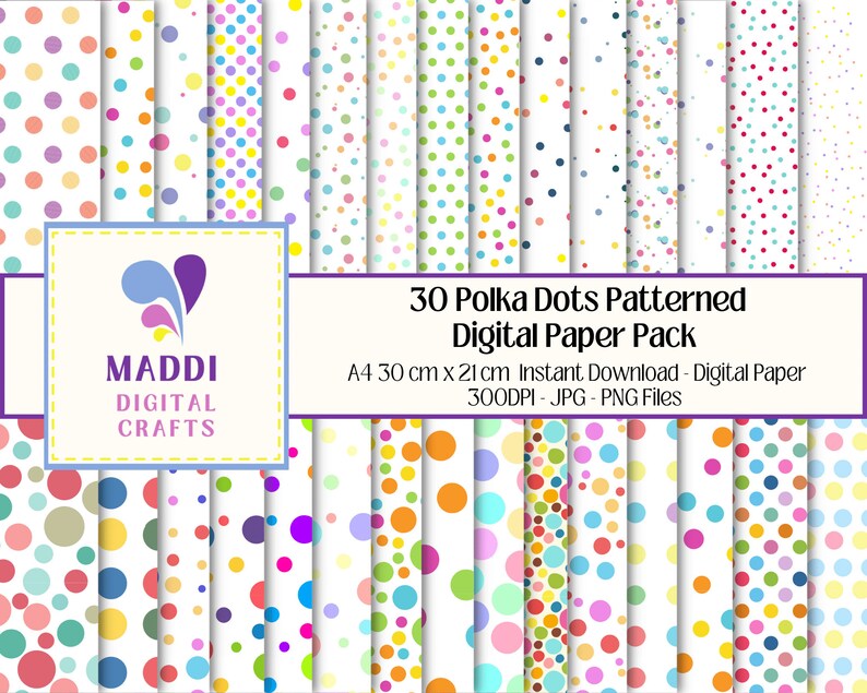 Polka Dots Patterned Printable Digital Paper Card Making Scrapbooking ...