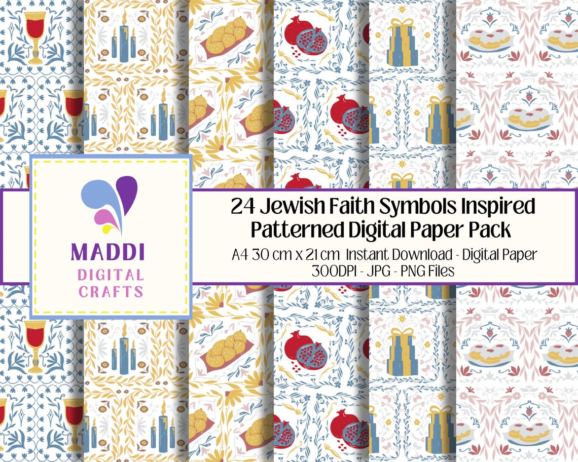 Jewish Faith Inspired Printable Paper Religious Symbols Digital A4 ...
