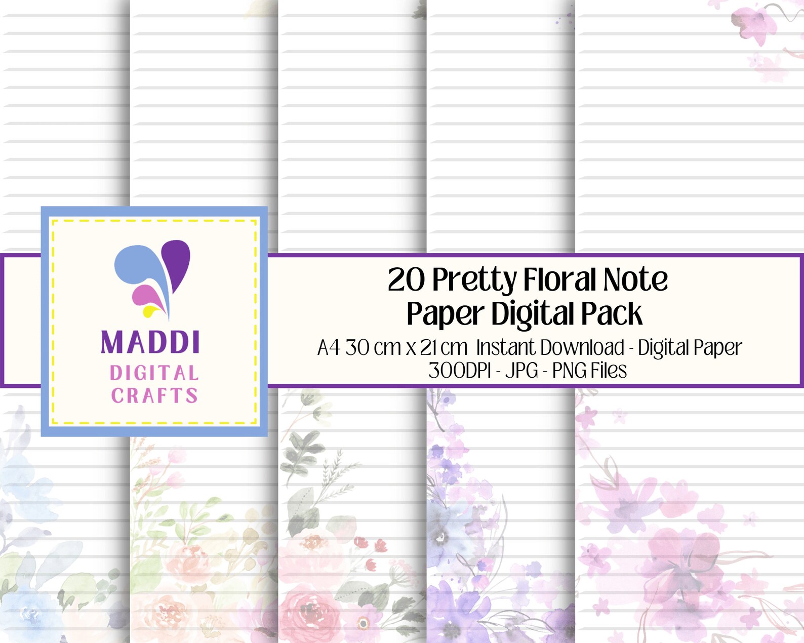 Printable Stationary Floral Note Paper Journal Pages Pretty A4 Flower ...