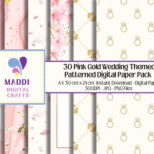 Pink Gold Wedding Themed Printable Paper Patterns Digital Instant ...