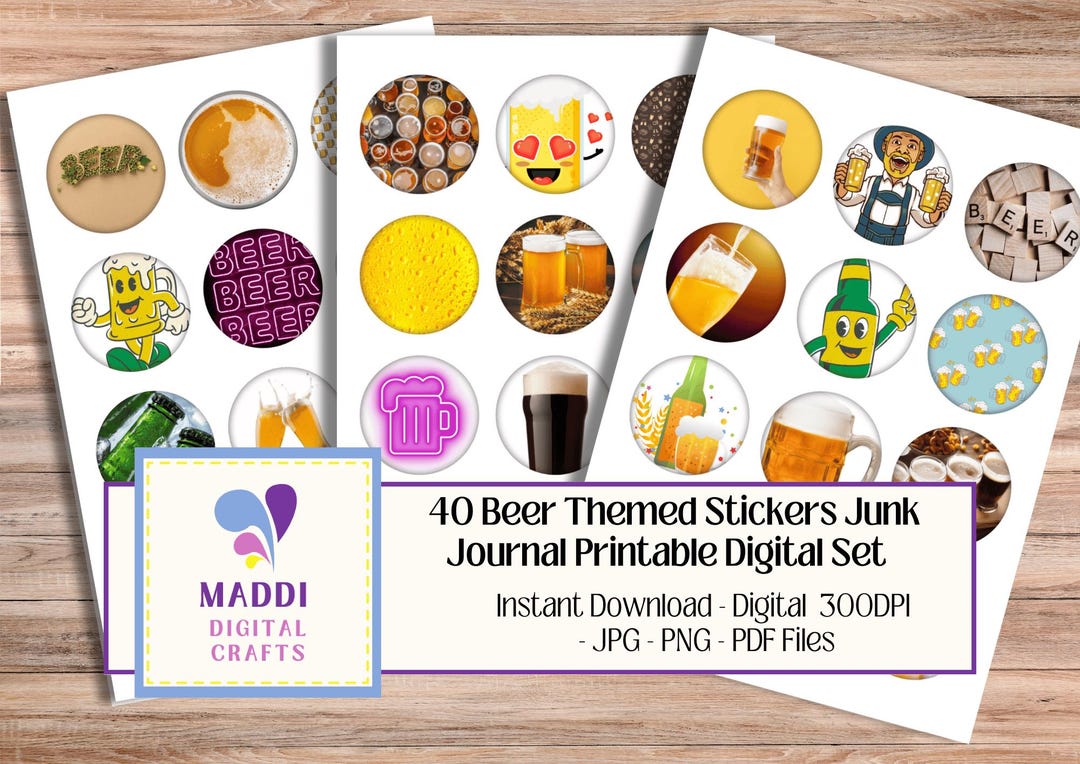 Beer Themed Printable Stickers 40 Beers Digital Journal Card Making ...